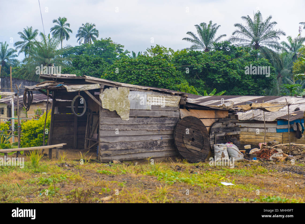 Small poor almost destroyed houses in Africa where people live Stock ...