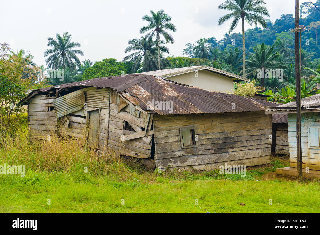 Small poor almost destroyed houses in Africa where people live Stock ...
