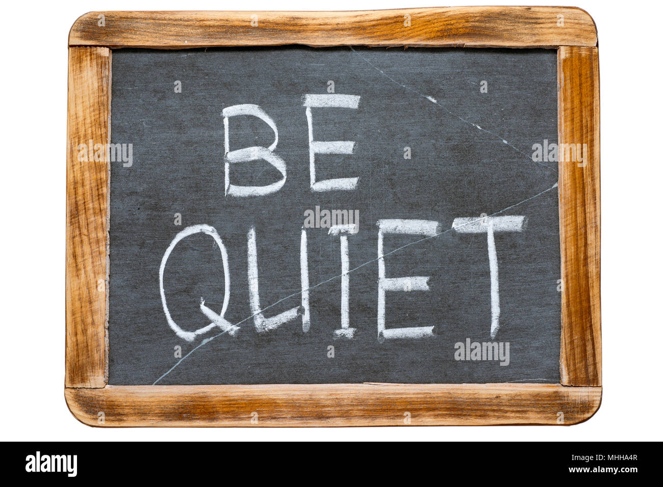 be quiet phrase handwritten on vintage school slate board isolated on ...