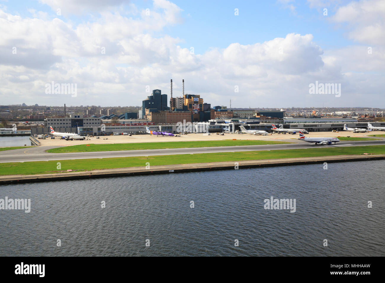 London City International Airport, in Royal Docks with the Tate & Lyle ...