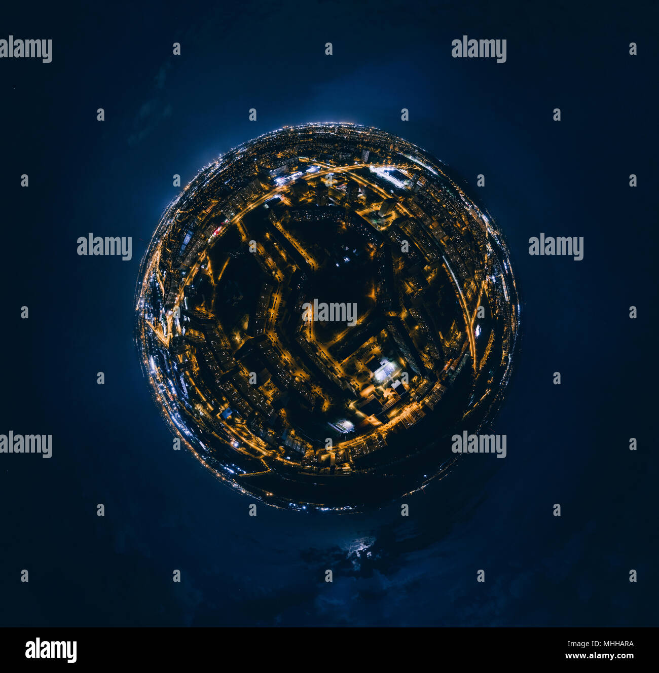 Night Block of flats in Riga city 360 VR Drone picture for Virtual ...