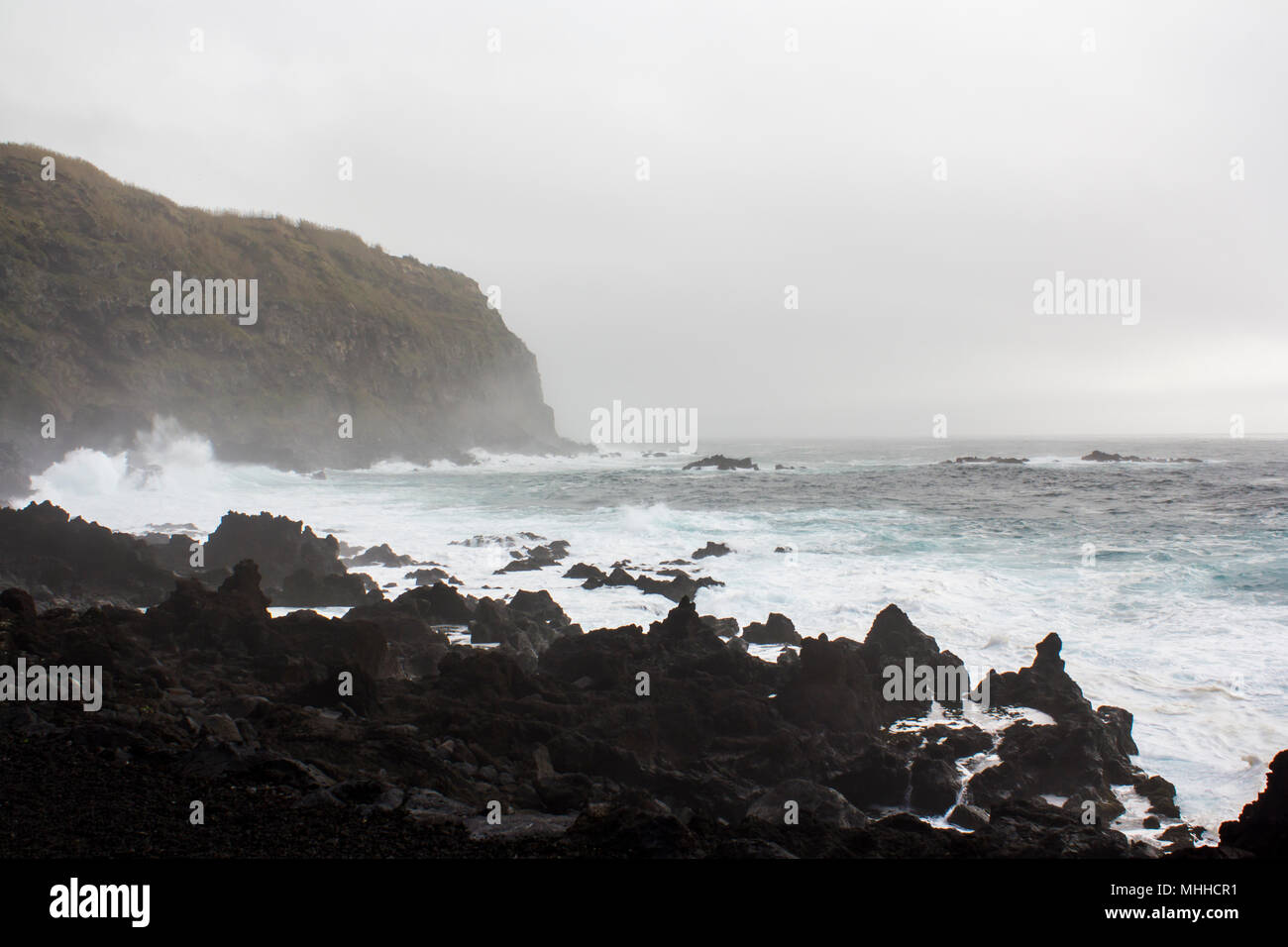 Volcanic coastline and natural thermal springs in Azores Stock Photo ...