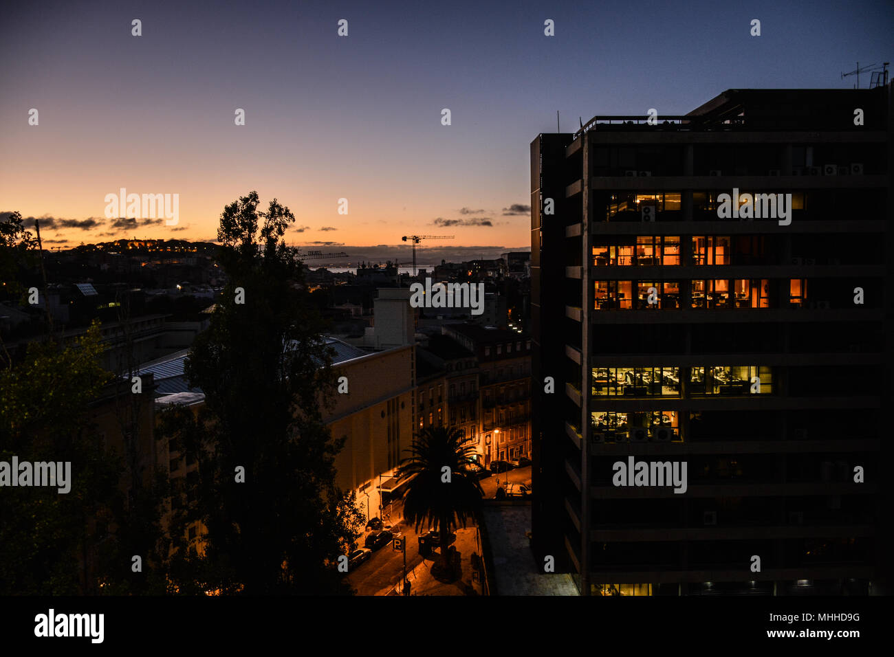 Evening shot of the office building in Lisbon, Portugal Stock Photo - Alamy