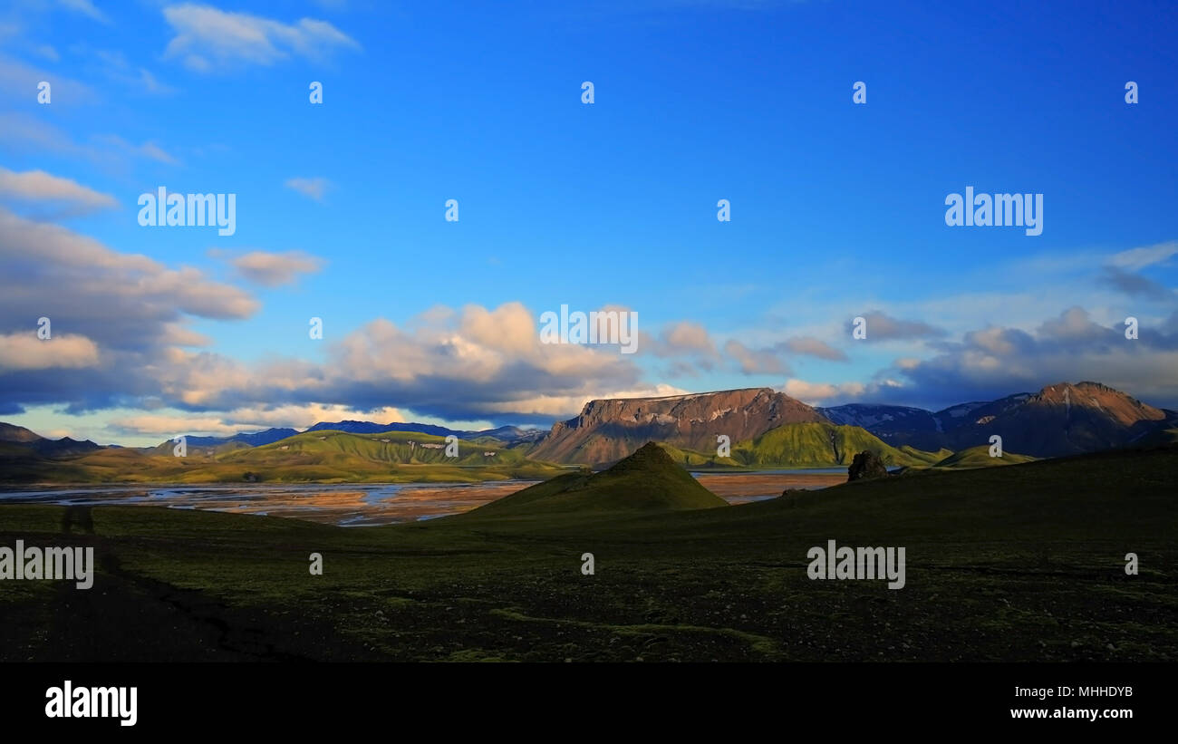 Landmannalaugar, Iceland, sunset, great valley inner part of iseland ...