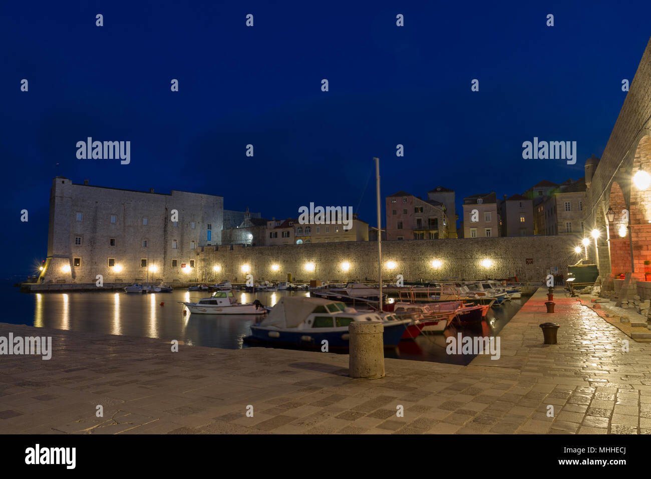 Early evening view of the Old Port harbour and Fort St. Ivana in the ...