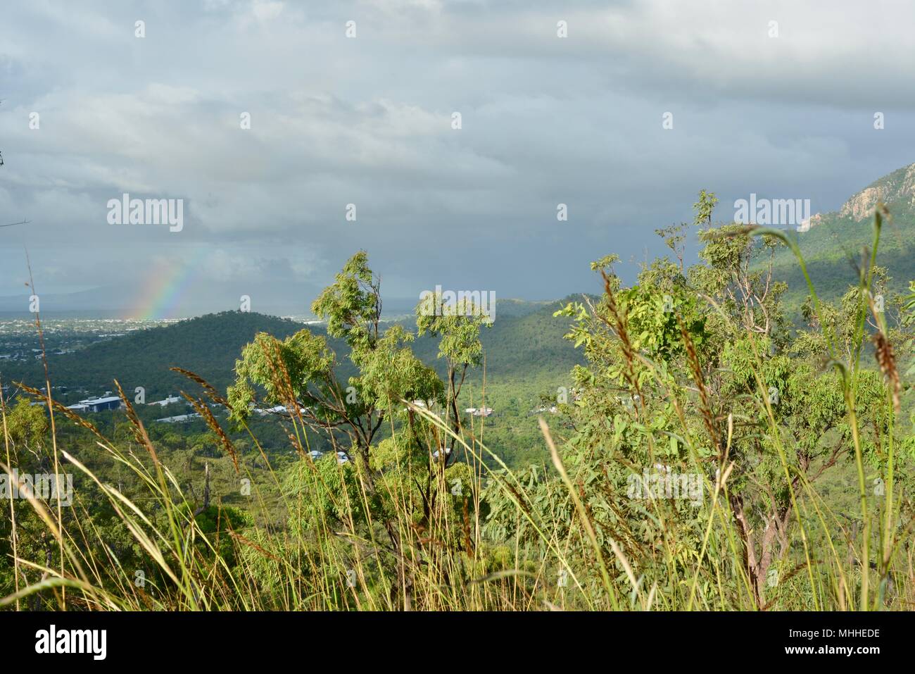 Views of townsville from the Mount Stuart hiking trails with a rainbow ...