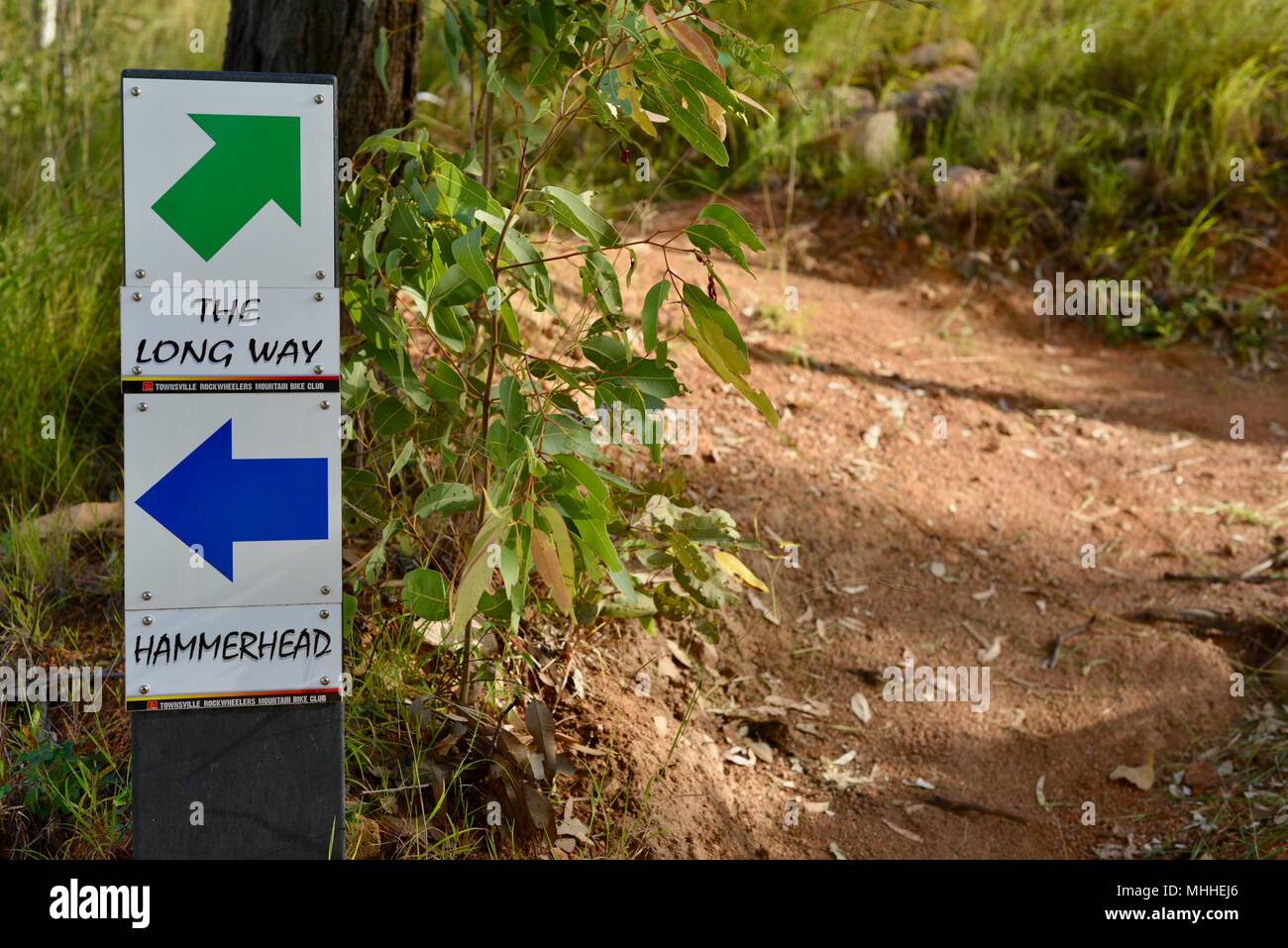The long way and hammerhead signs for mountain bike trails, Mount ...