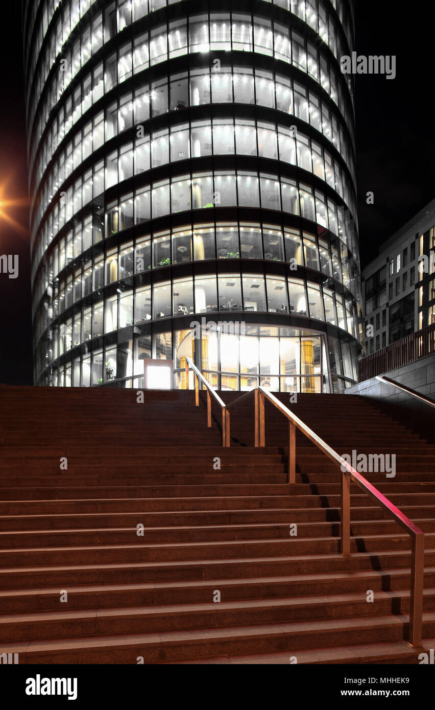 building with glass walls and steel structure at night, Saint ...