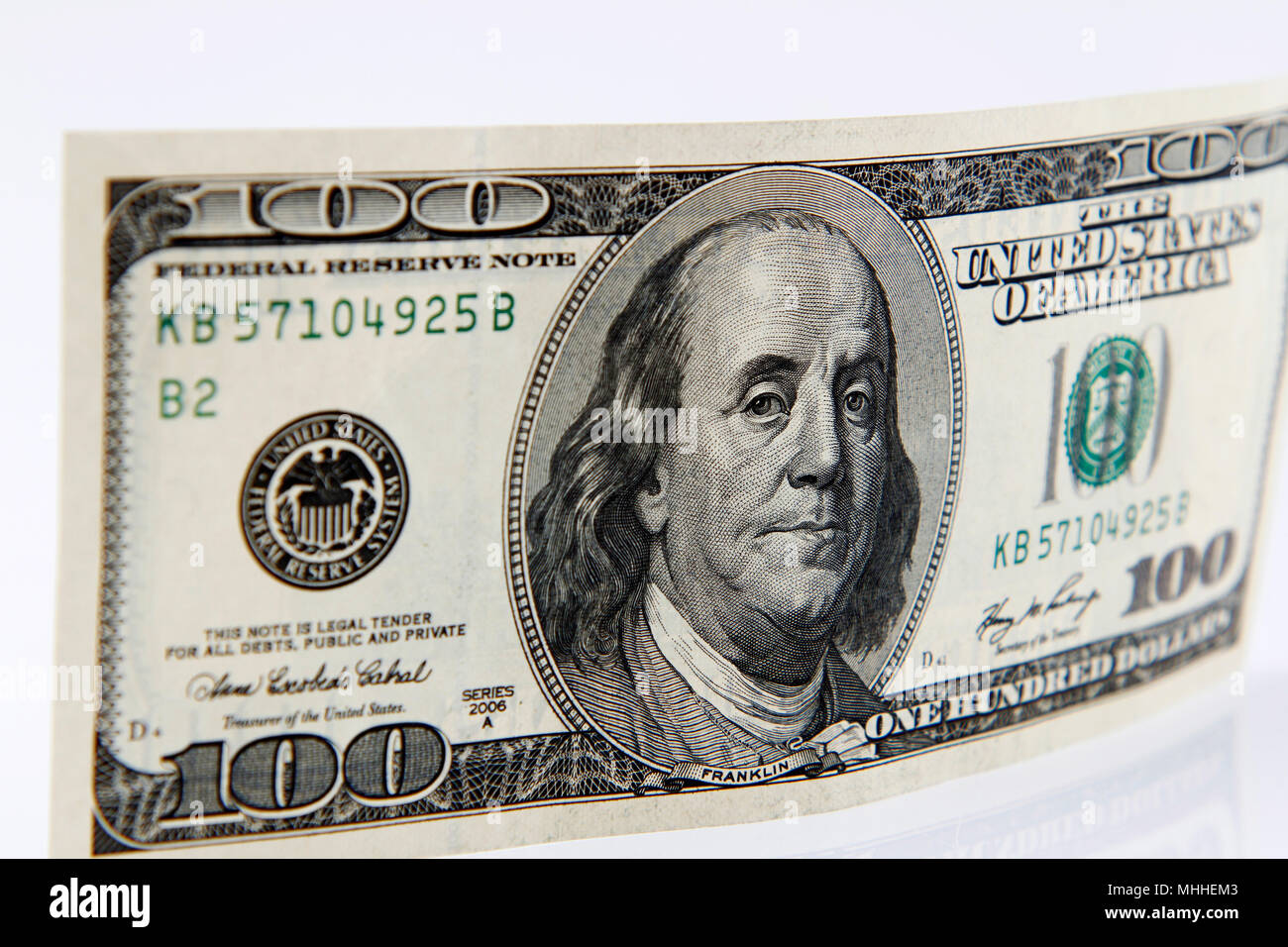 Benjamin Franklin on one hundred dollar banknote closeup Stock Photo ...