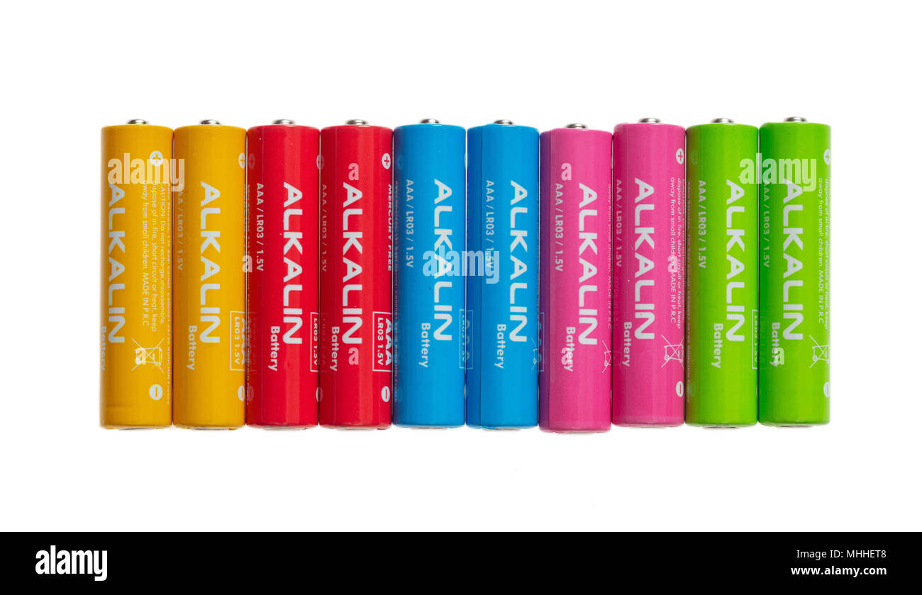 Group of colorful alkaline batteries isolated on white background Stock ...
