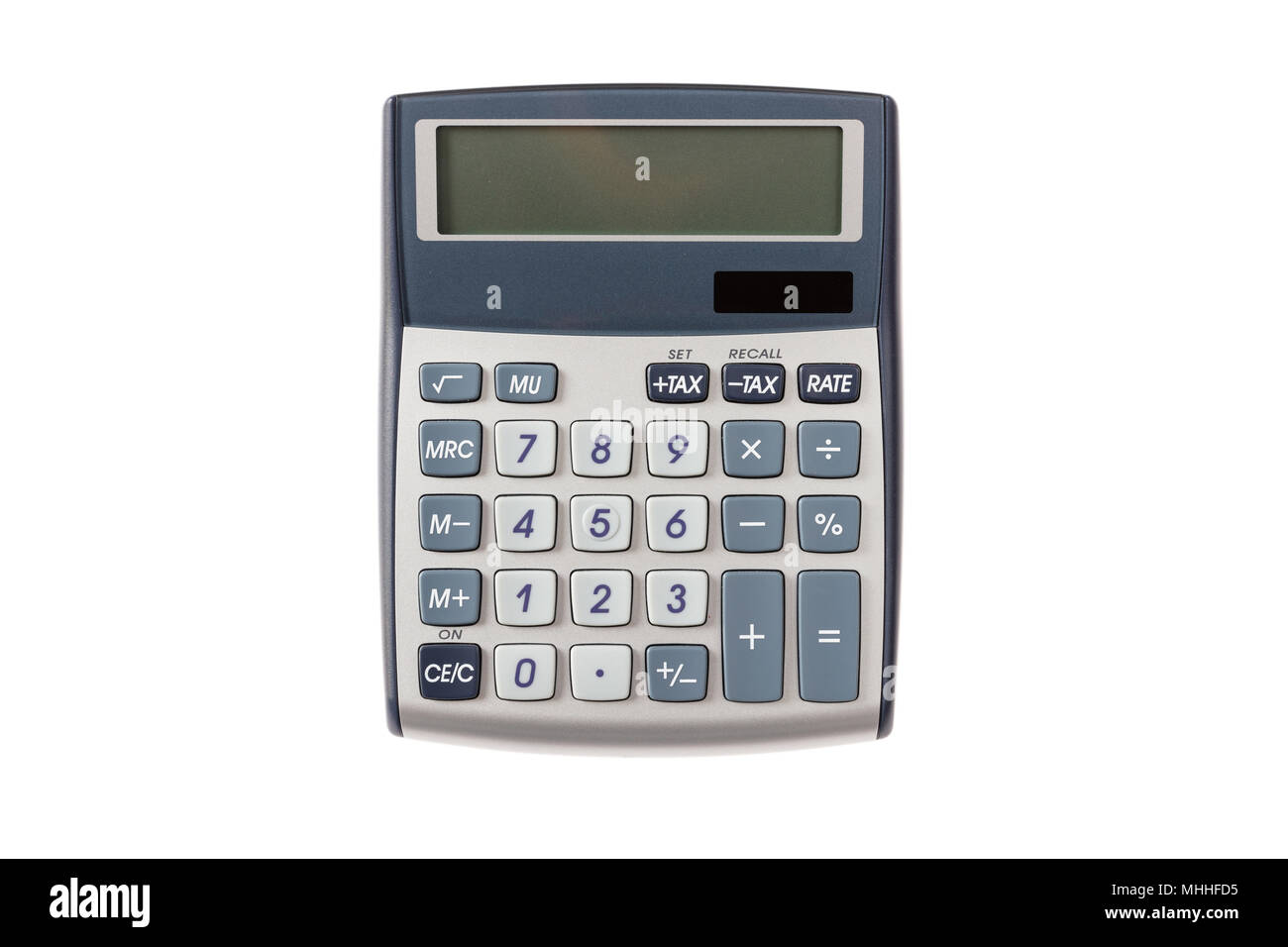 Calculator with blank screen isolated on white background, top view ...