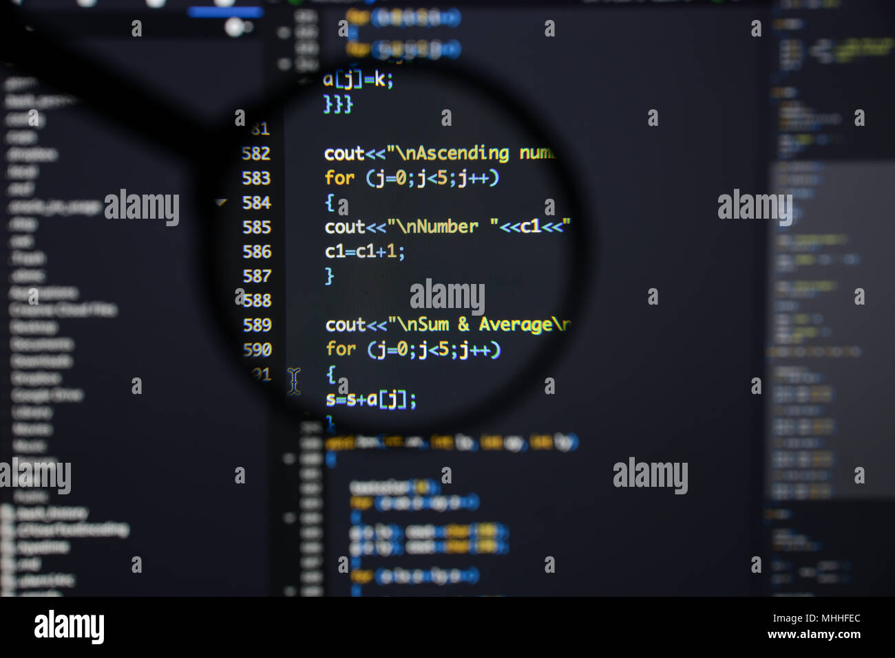 Real c / c++ code developing screen. Programing workflow abstract ...