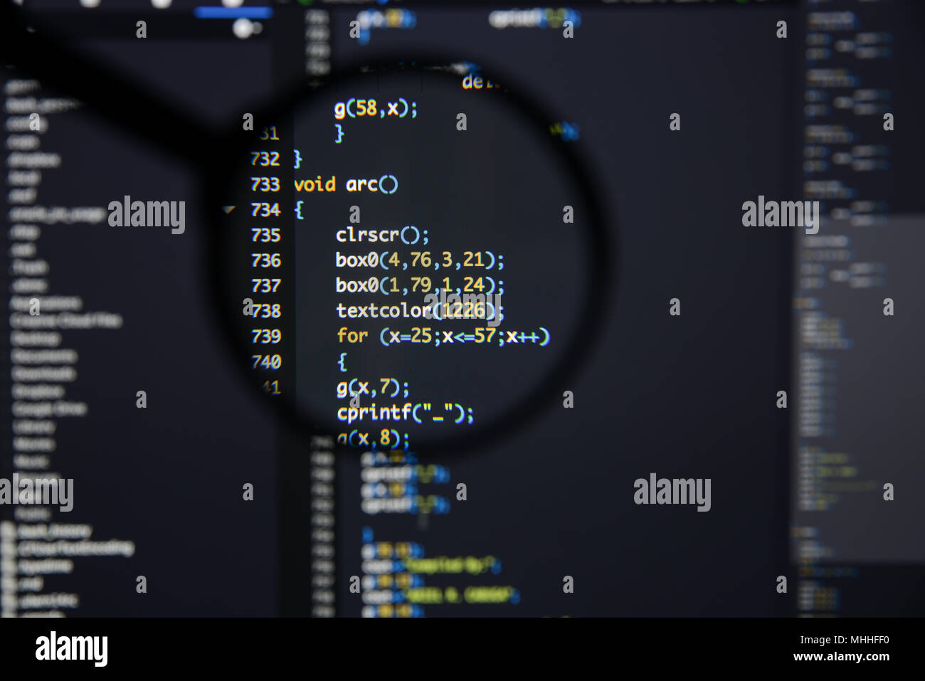 Real c / c++ code developing screen. Programing workflow abstract ...