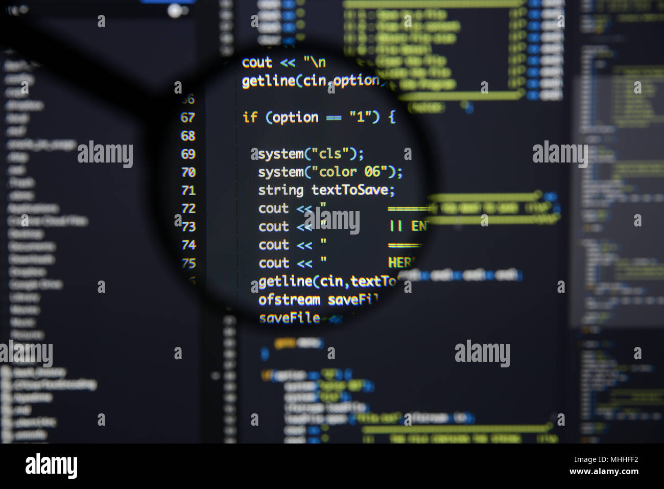 Real c / c++ code developing screen. Programing workflow abstract ...