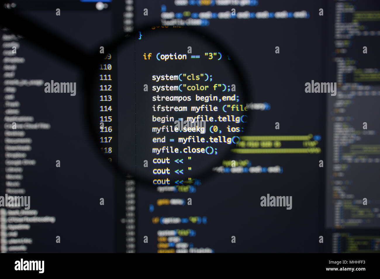 Real c / c++ code developing screen. Programing workflow abstract ...