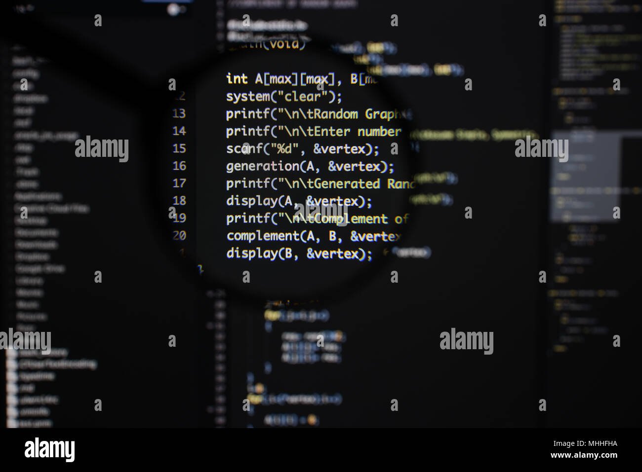 Real c / c++ code developing screen. Programing workflow abstract ...