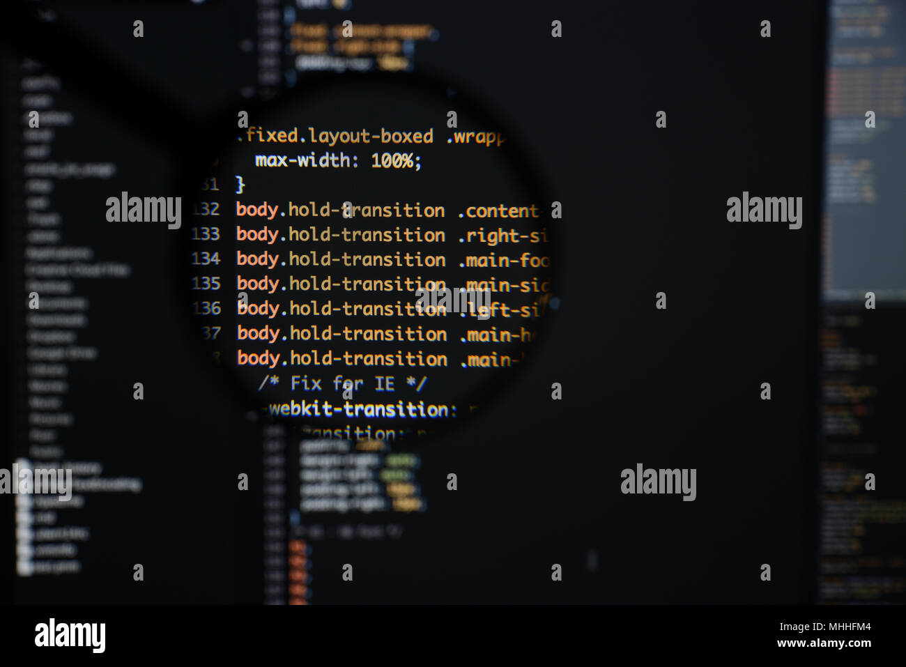 Real css code developing screen. Programing workflow abstract algorithm concept. Lines of css ...