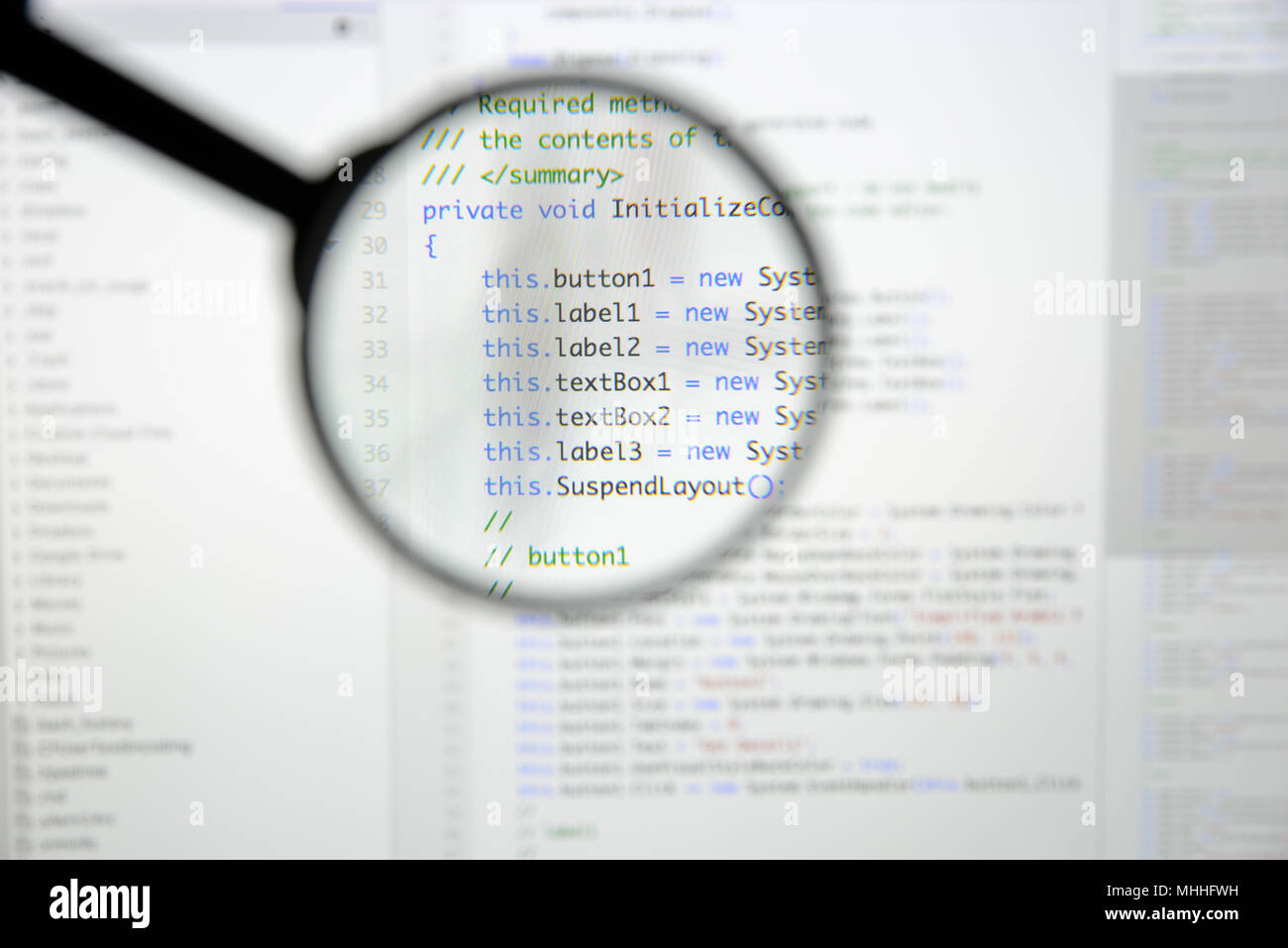 Real c# code developing screen. Programing workflow abstract algorithm ...