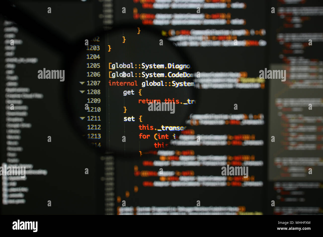 Real c# code developing screen. Programing workflow abstract algorithm ...
