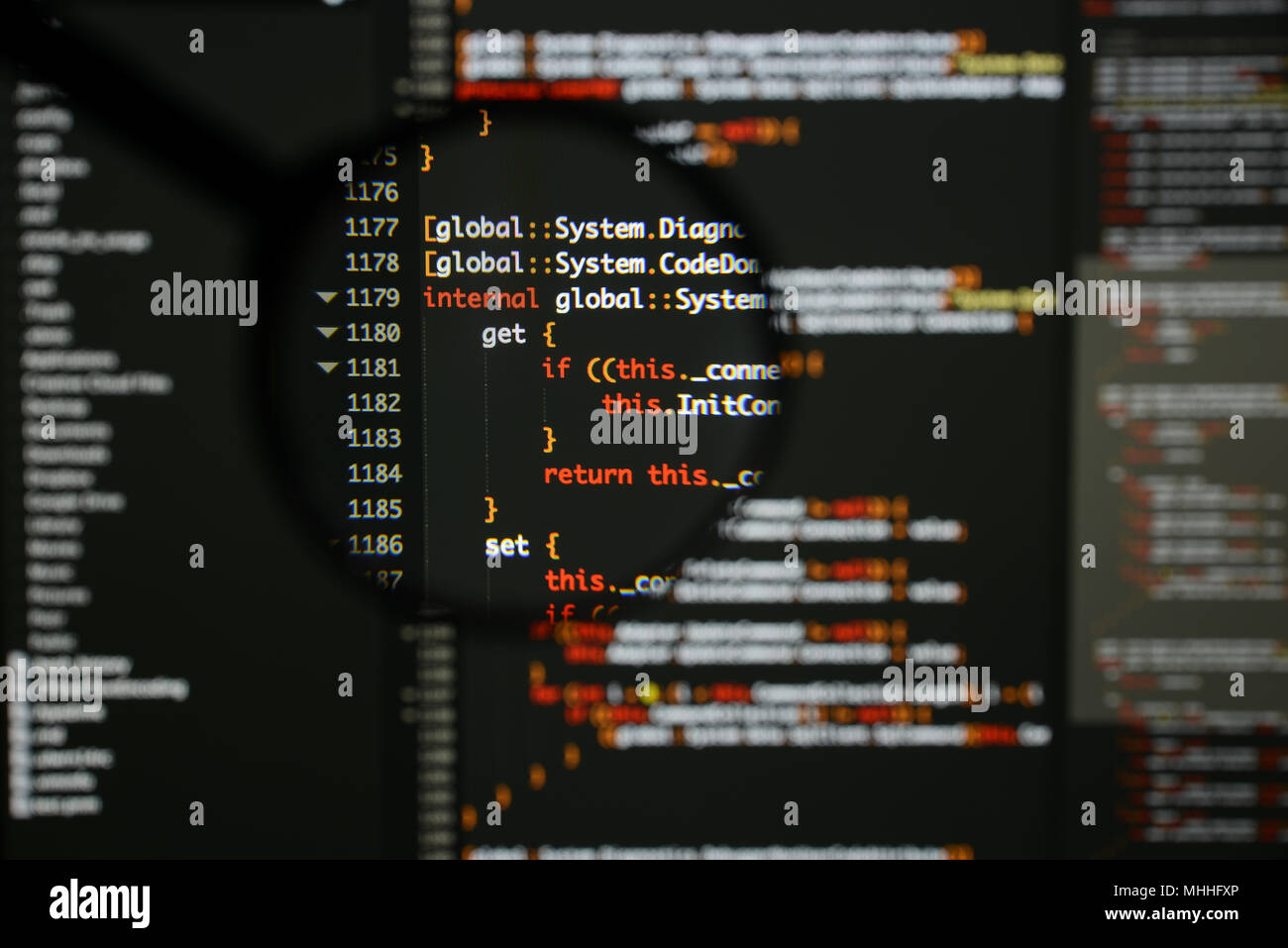 Real c# code developing screen. Programing workflow abstract algorithm ...