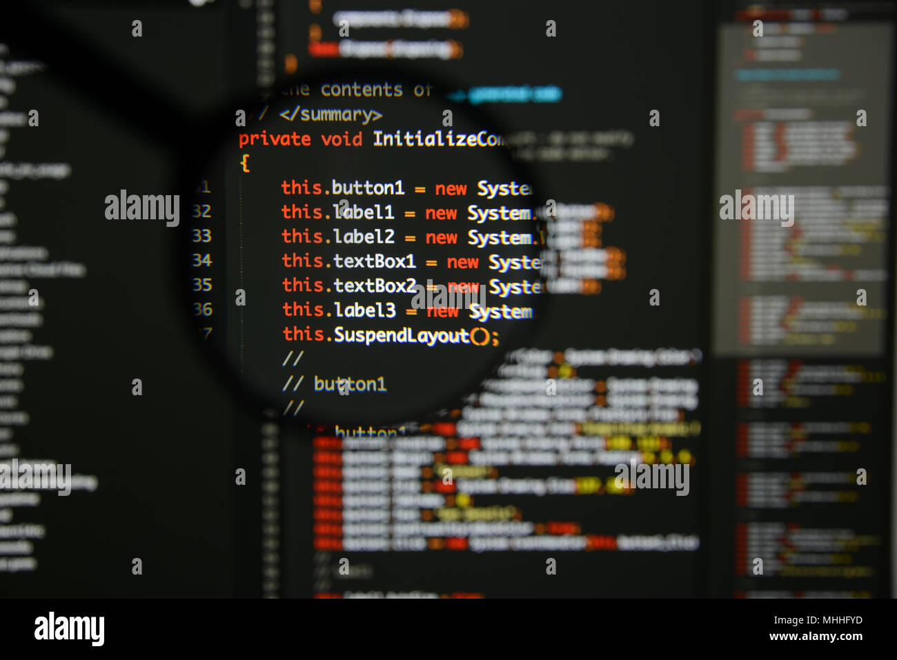 Real c# code developing screen. Programing workflow abstract algorithm ...
