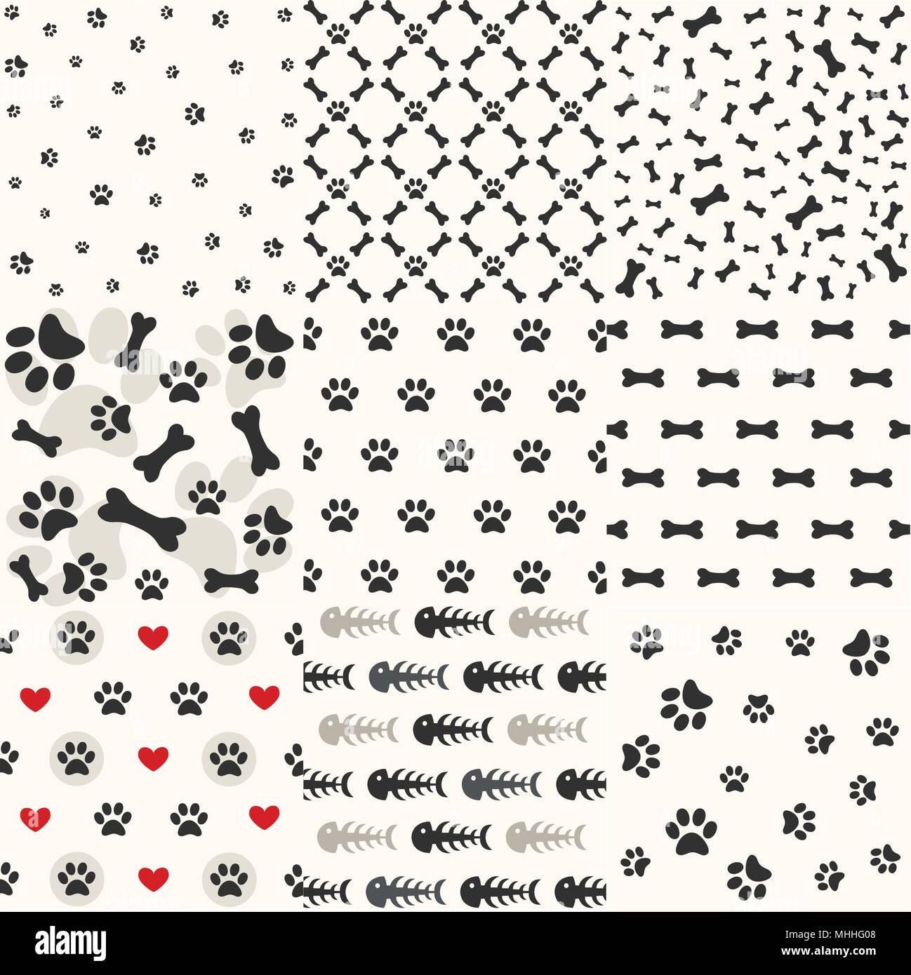 Set of patterns with paw footprints and bones Stock Vector Image & Art ...
