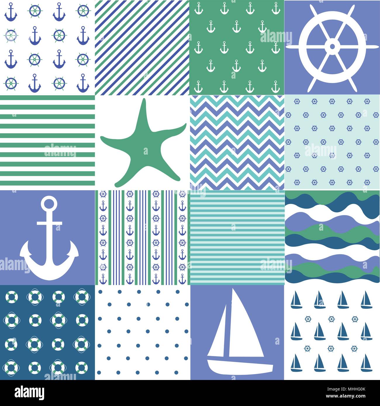 Sea seamless patterns, nautical design, marine elements Stock Vector ...