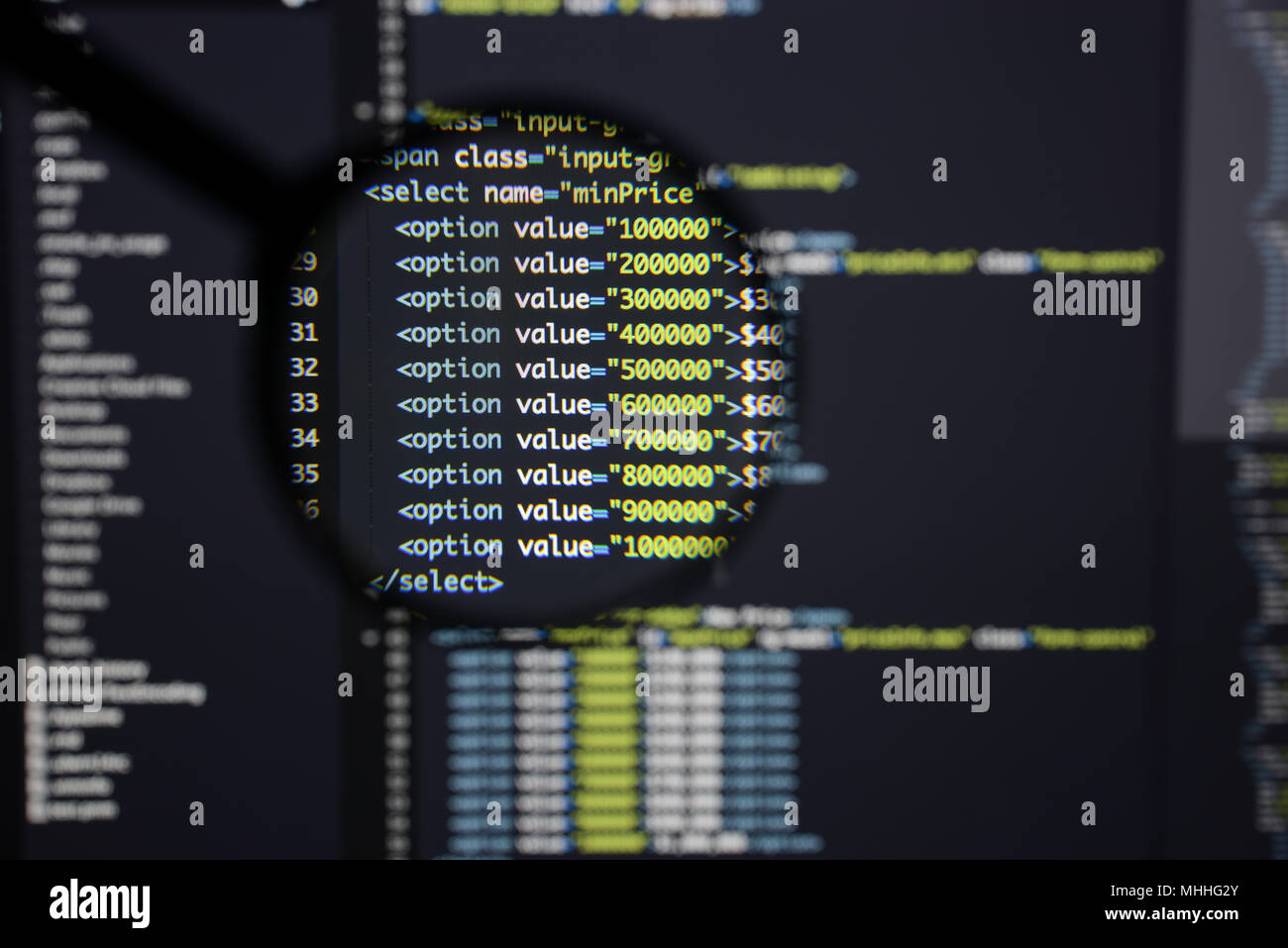 Real Html Code Developing Screen Programing Workflow Abstract Algorithm Concept Lines Of Html