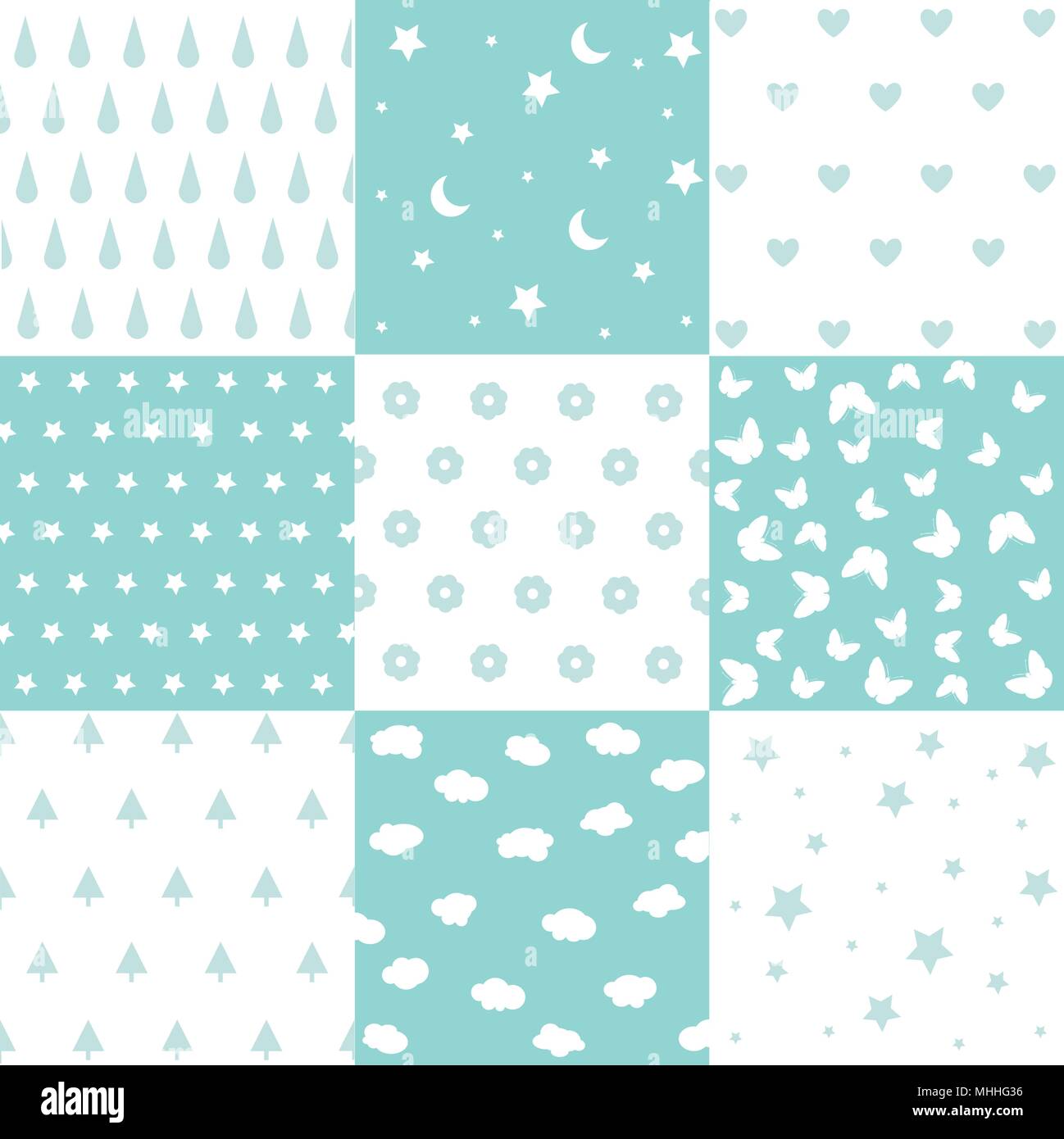 Cute set of kids seamless patterns with fabric textures Stock Vector ...