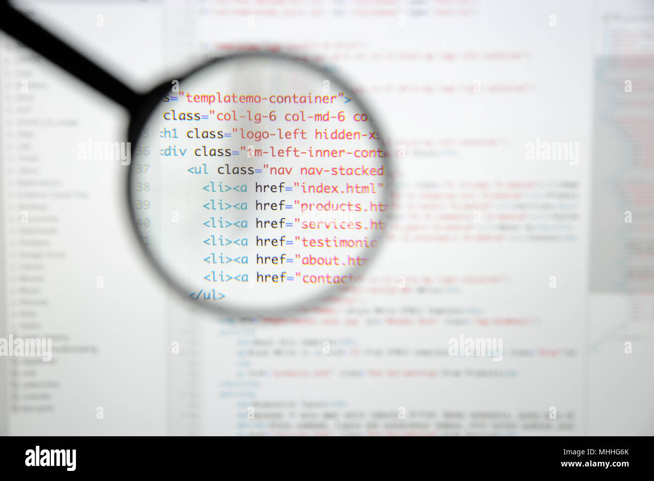 Real Html code developing screen. Programing workflow abstract ...