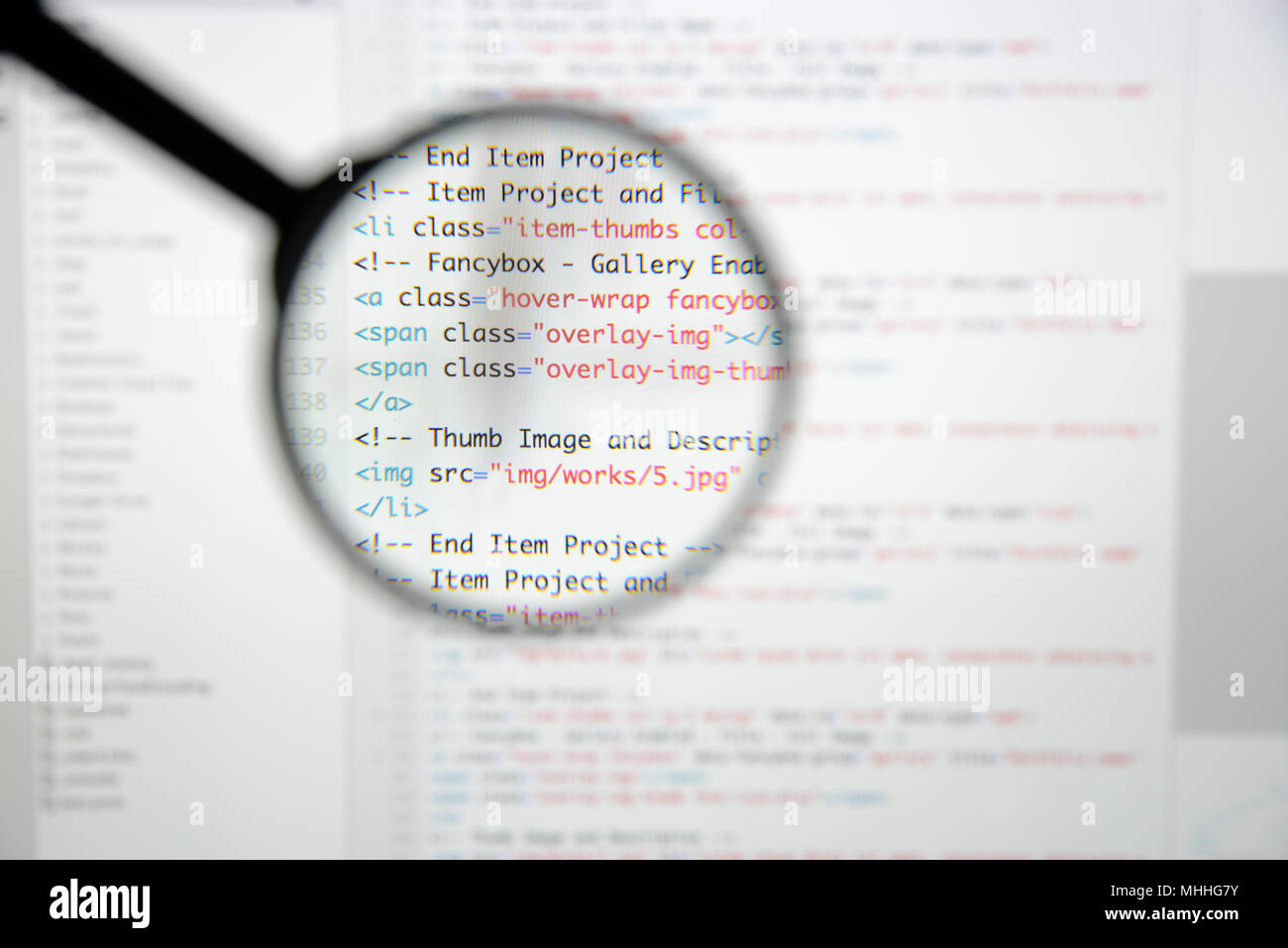 Real Html code developing screen. Programing workflow abstract ...