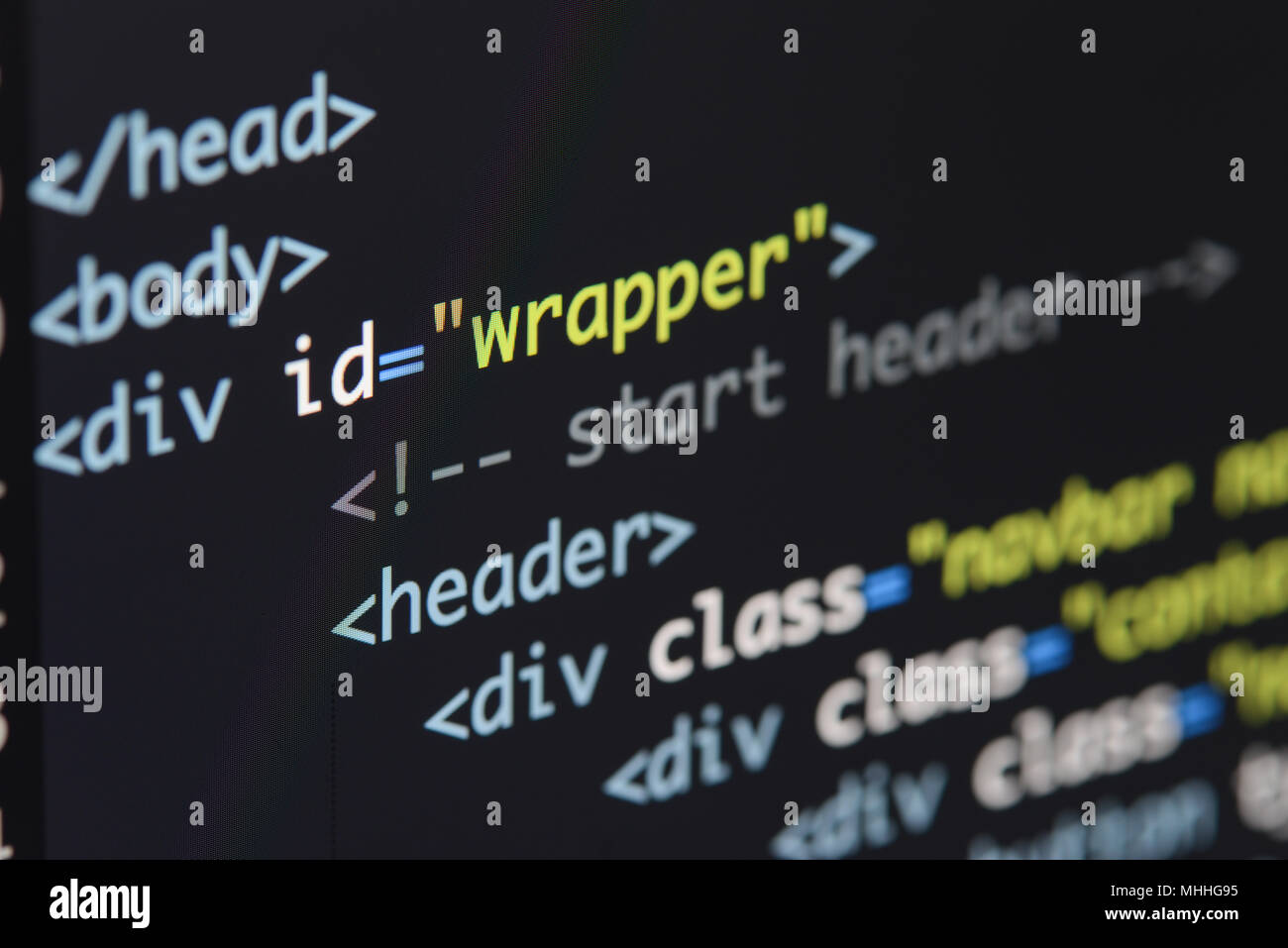 Real Html Code Developing Screen Programing Workflow Abstract Algorithm Concept Lines Of Html
