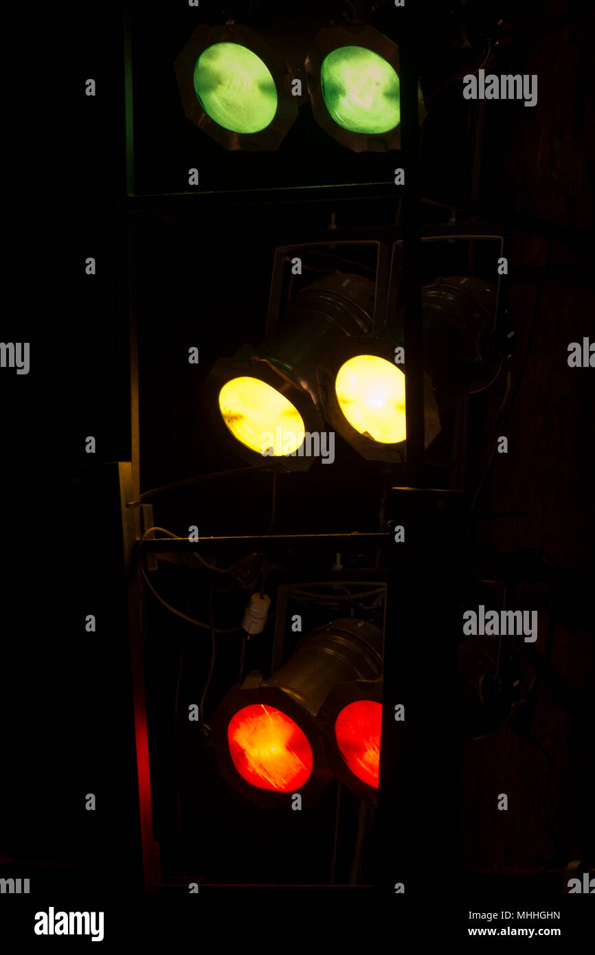 Stage music red yellow green light on the black background Stock Photo ...