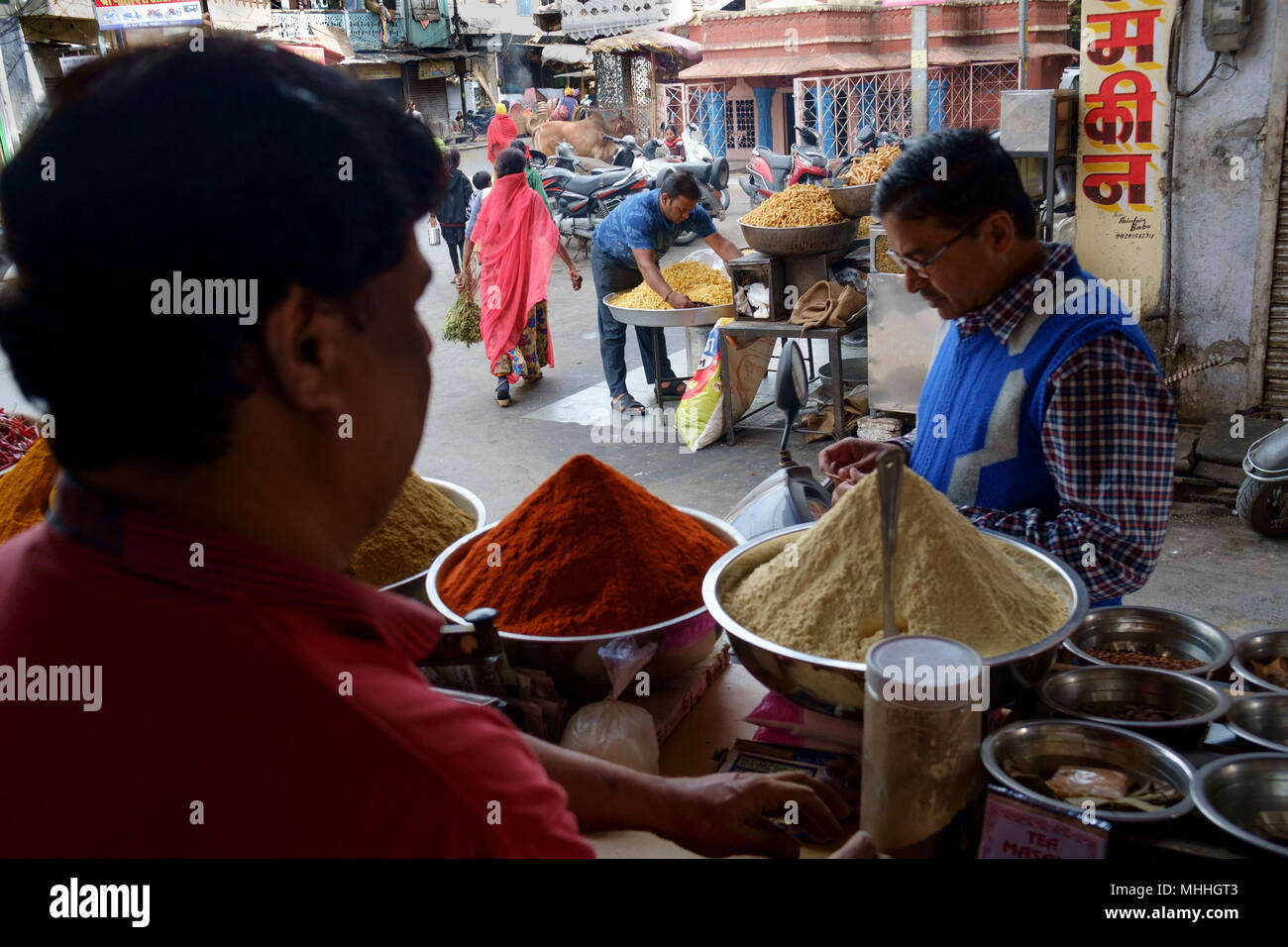 Spice sellers at the market in Udaipur, also known as the City of Lakes ...
