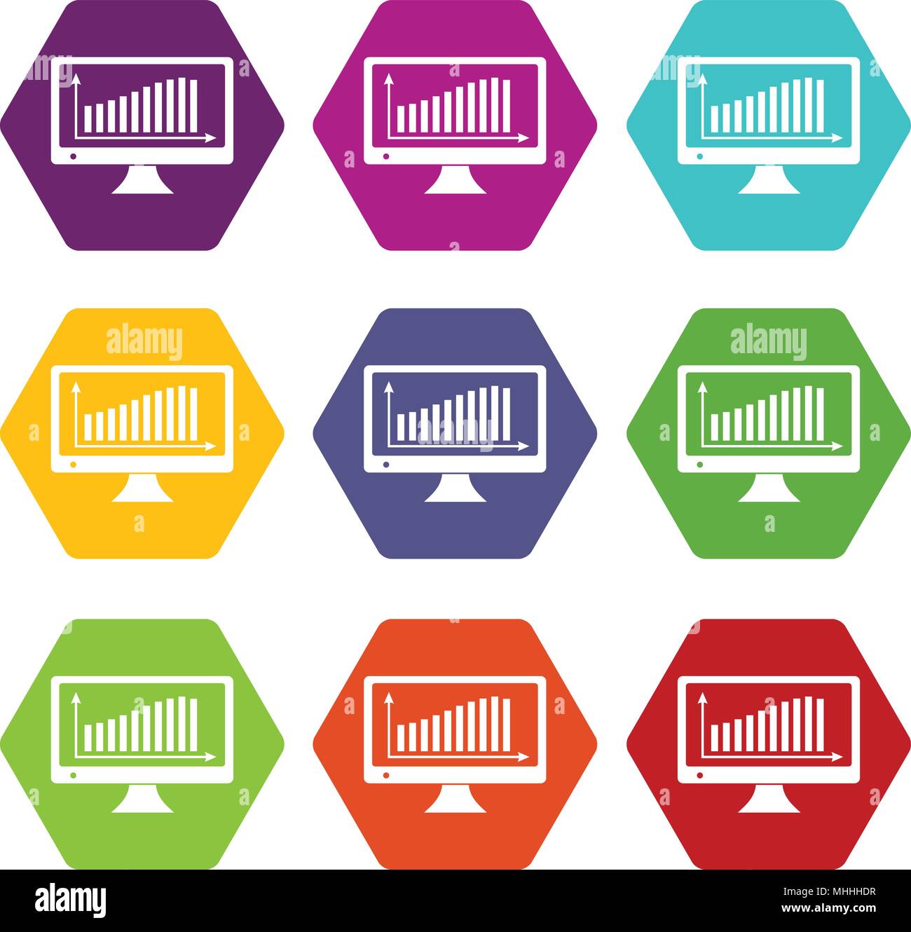 Graph on the monitor icons set 9 vector Stock Vector Image & Art - Alamy