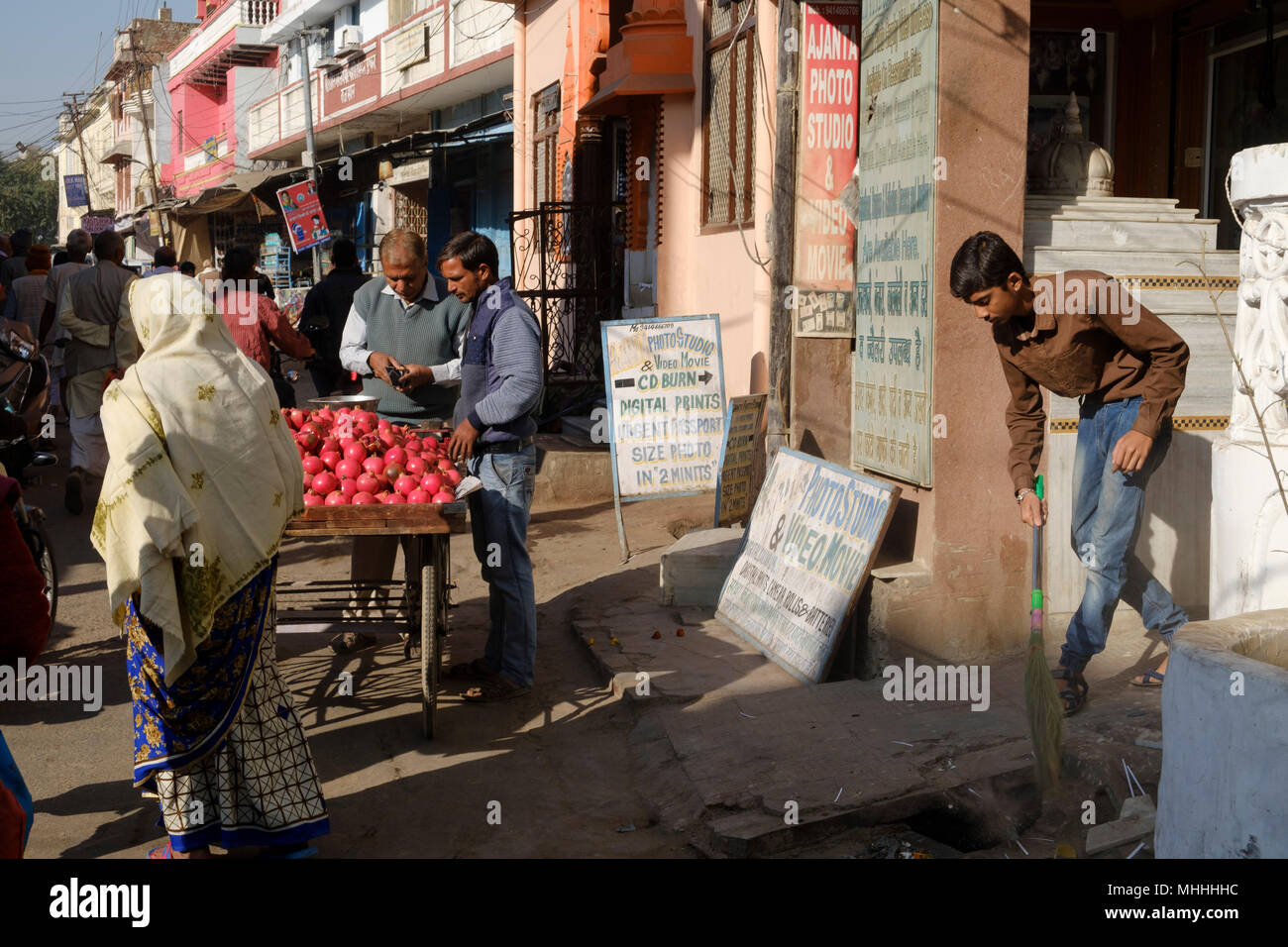 India - Pushkar - Rajasthan. Street market with a barrow with ...