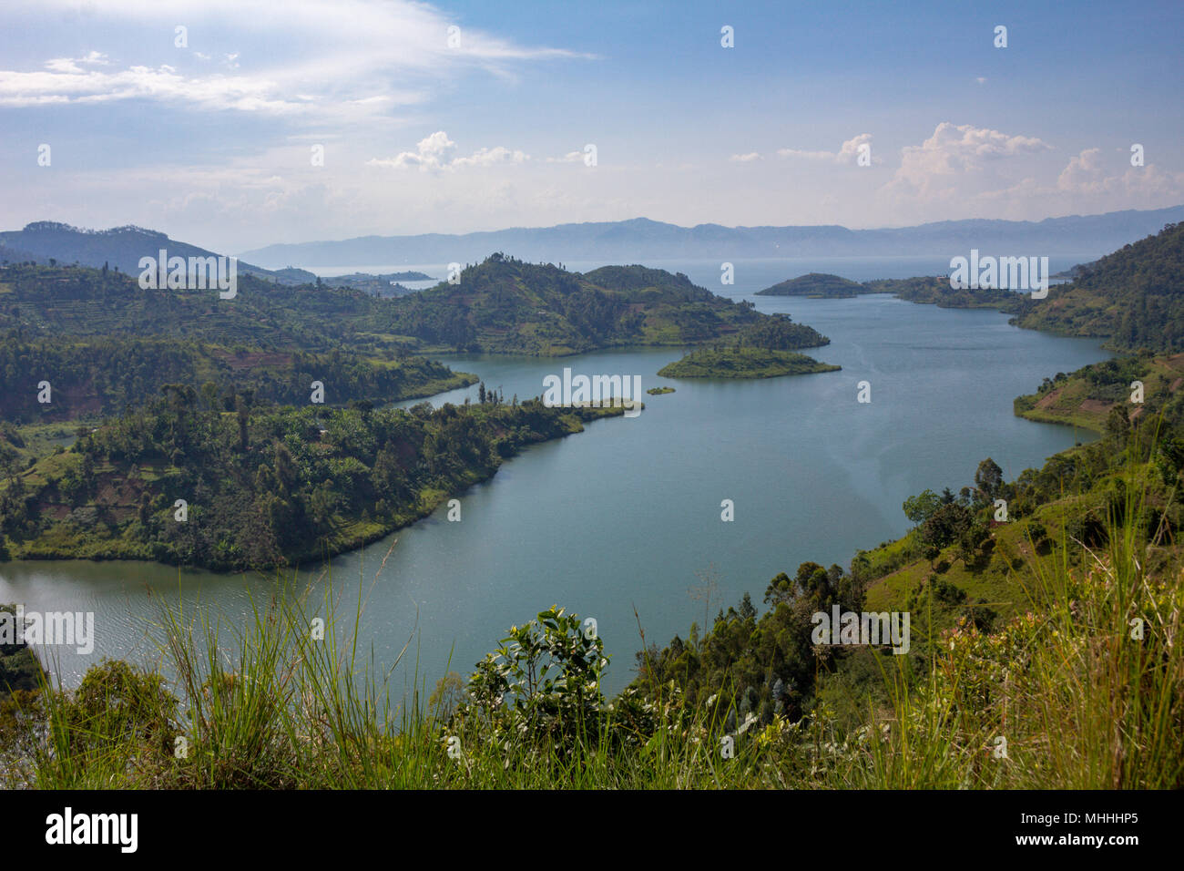 Lake Kivu, one of the largest of the African Great Lakes, In Rwanda ...