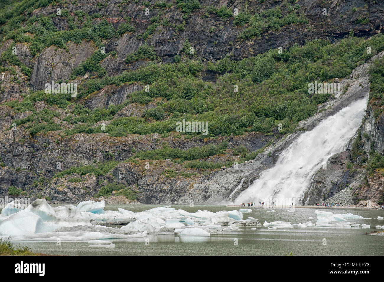 Juneau Alaska: Mendenhall glacier waterfall Stock Photo - Alamy