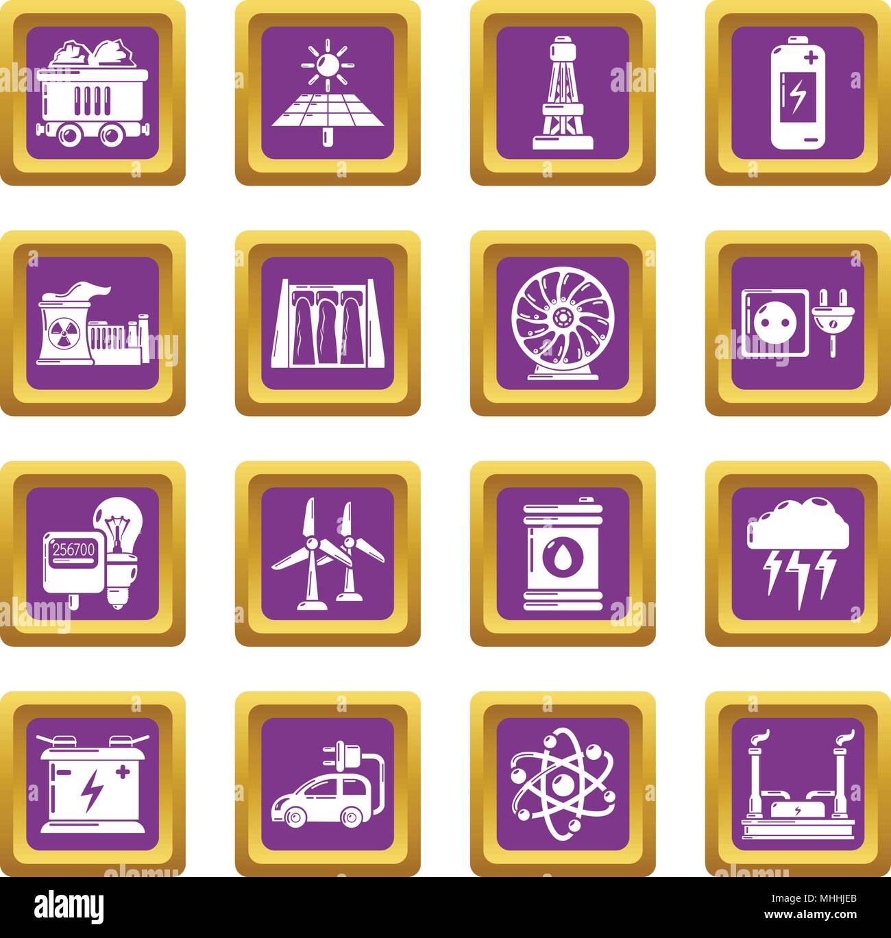Energy sources icons set purple square vector Stock Vector Image & Art ...