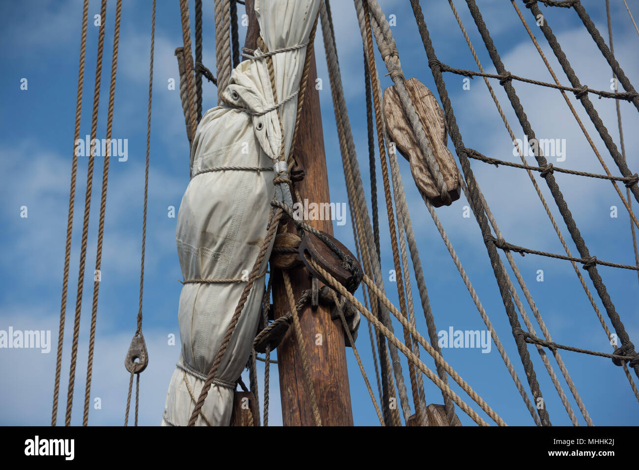 Old vessel sail ship detail close up Stock Photo - Alamy