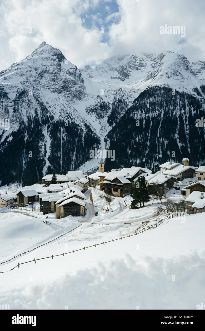 small alpine village winter landscape in Switzerland Stock Photo - Alamy