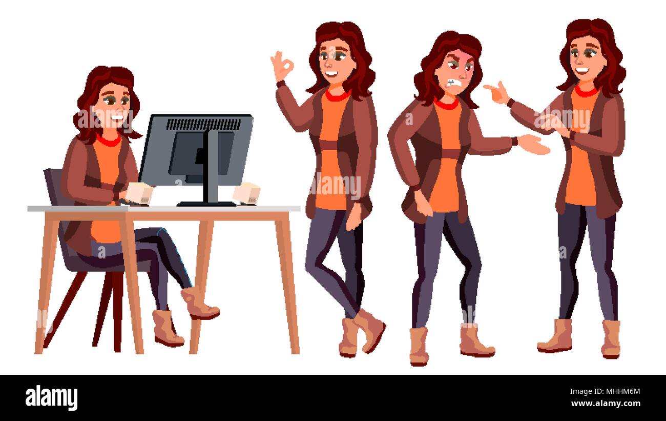 Office Worker Vector. Woman. Professional Officer, Clerk. Adult ...