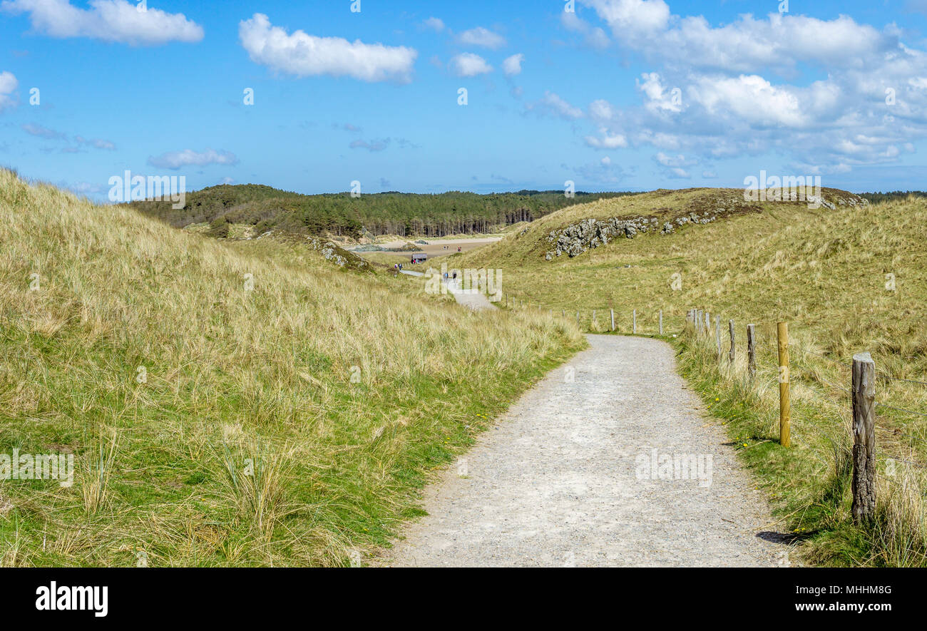 A view from the coastal path through the centre of Llanddwyn Island ...