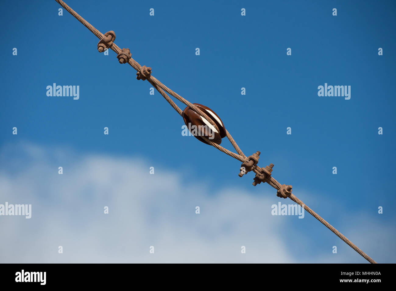 iron steel cables on the sky background Stock Photo - Alamy