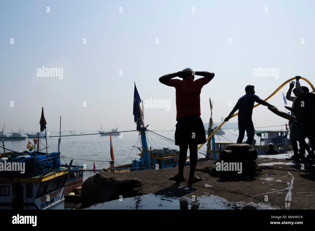 Fishermen loading and unloading their catch at Sassoon Dock, Mumbai ...