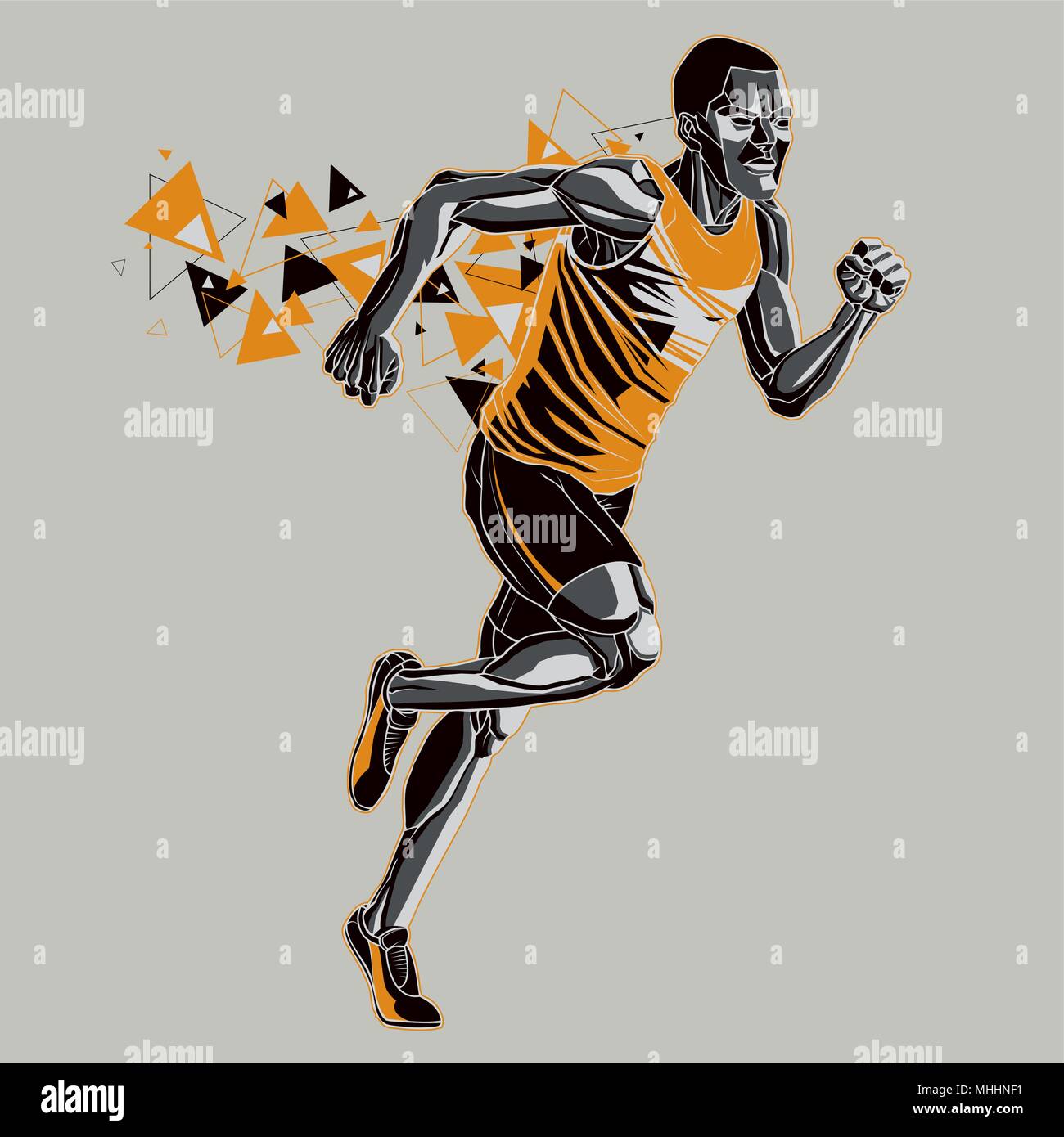 Running athlete with a graphic trail Vector illustration of a runner on ...