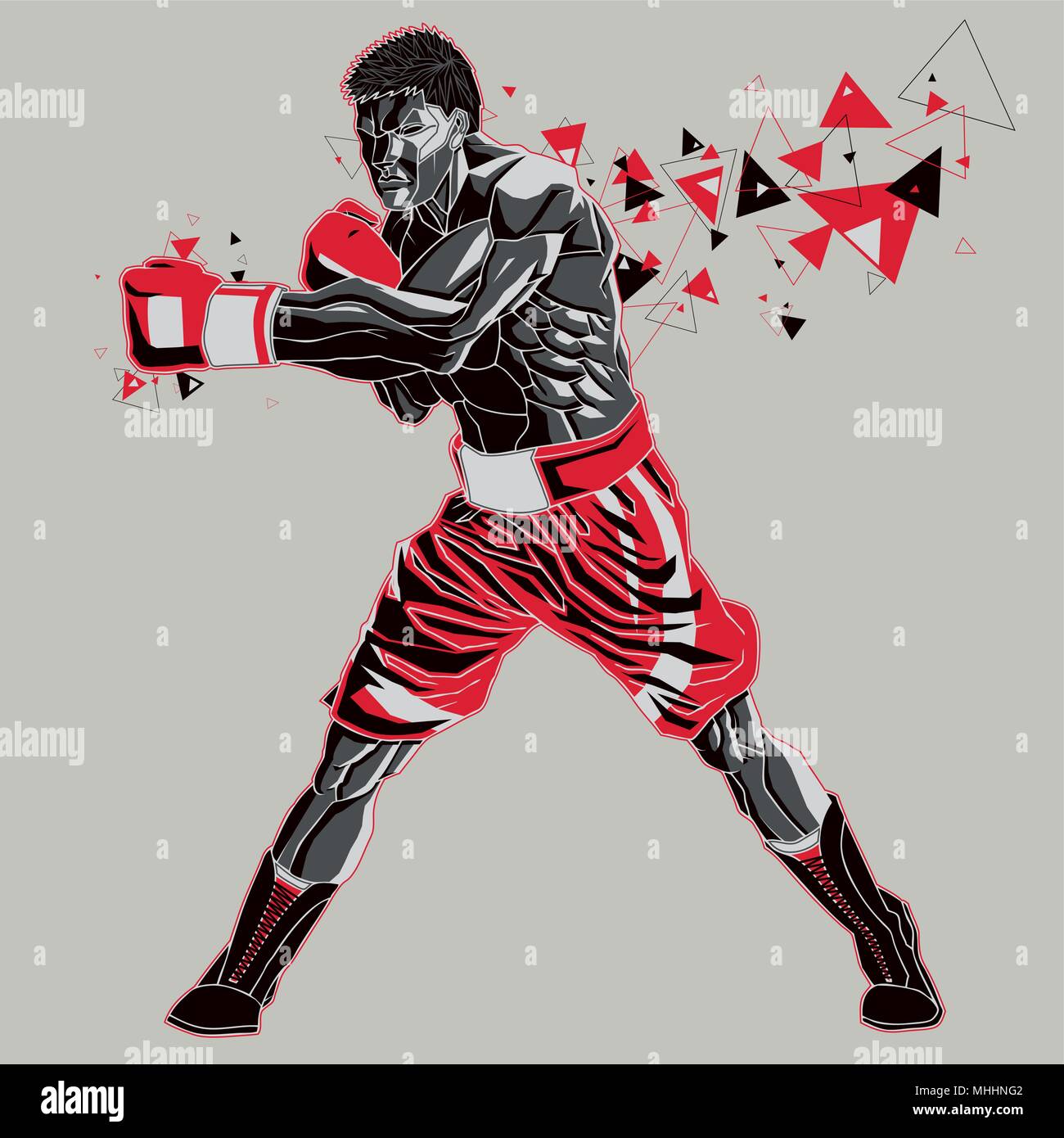 Boxer athlete with a graphic trail. Vector illustration of a fighter ...