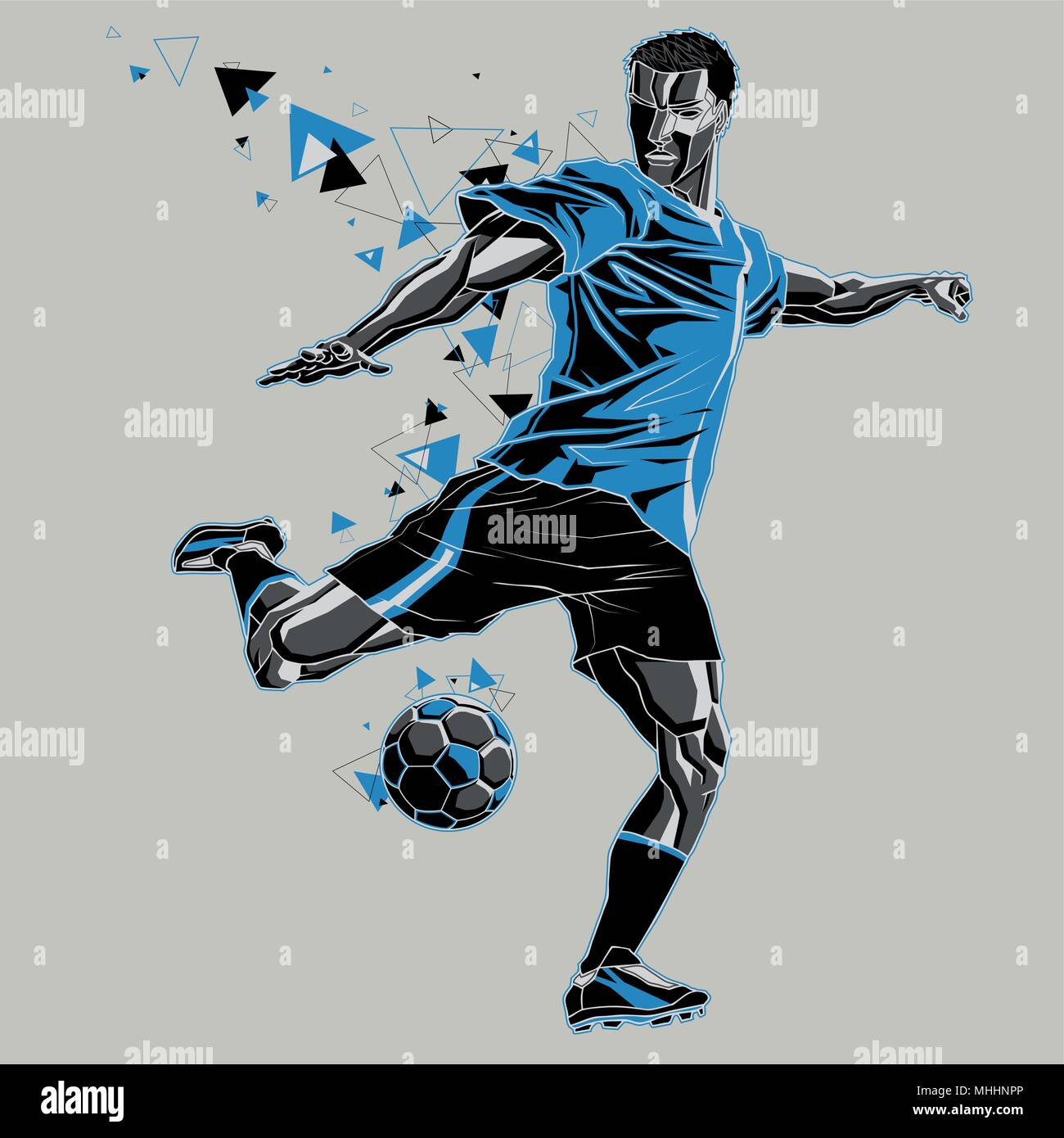 Soccer player with a graphic trail, blue and black uniform. Vector ...