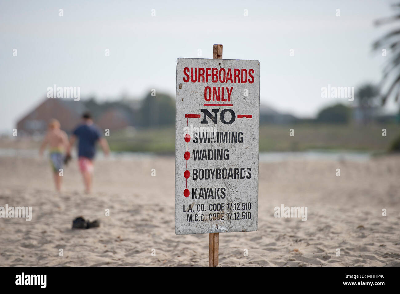 Surfboard only sign on malibu beach Stock Photo - Alamy