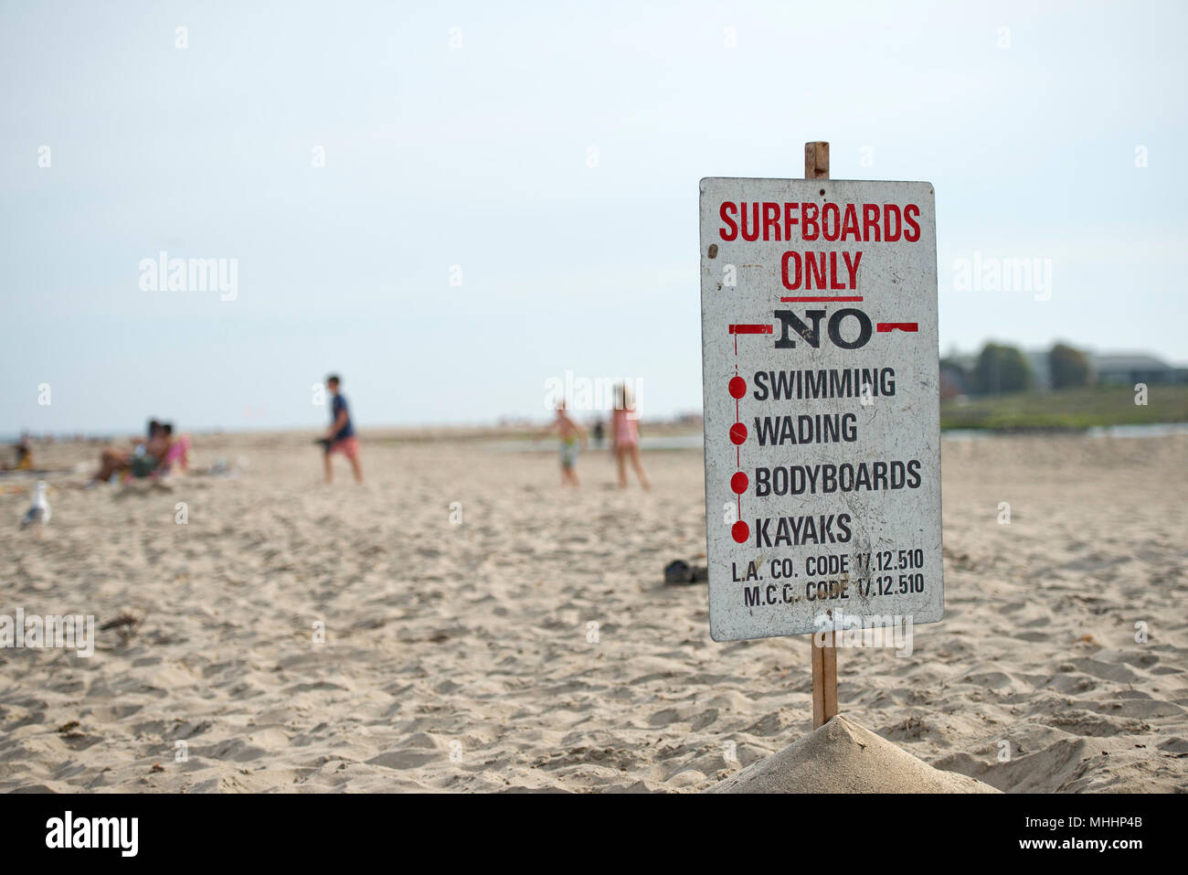 Surfboard only sign on mnalibu beach Stock Photo - Alamy
